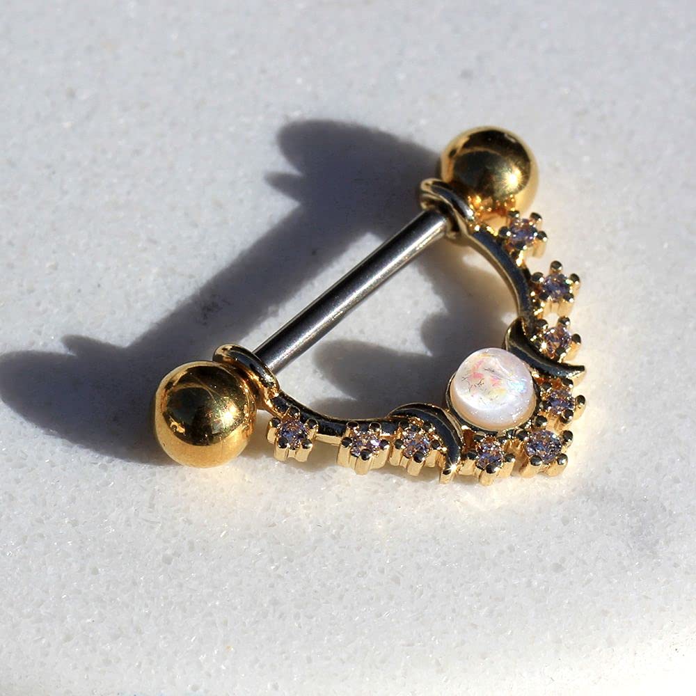 Dynamique Gold Plated Multi Jeweled Moon and Stars Nipple Shield (Sold Per Pair Or Per Piece)