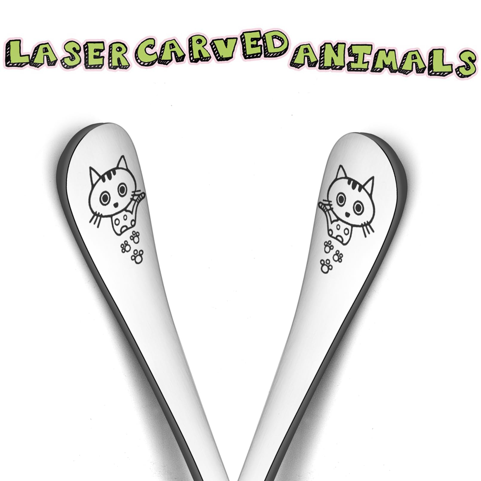 TeamFar Toddler Spoons, Stainless Steel Toddler Kids Spoon Set Silverware, Non Toxic & Healthy, Cute Animals & Attached Travel Case - 6 Pieces
