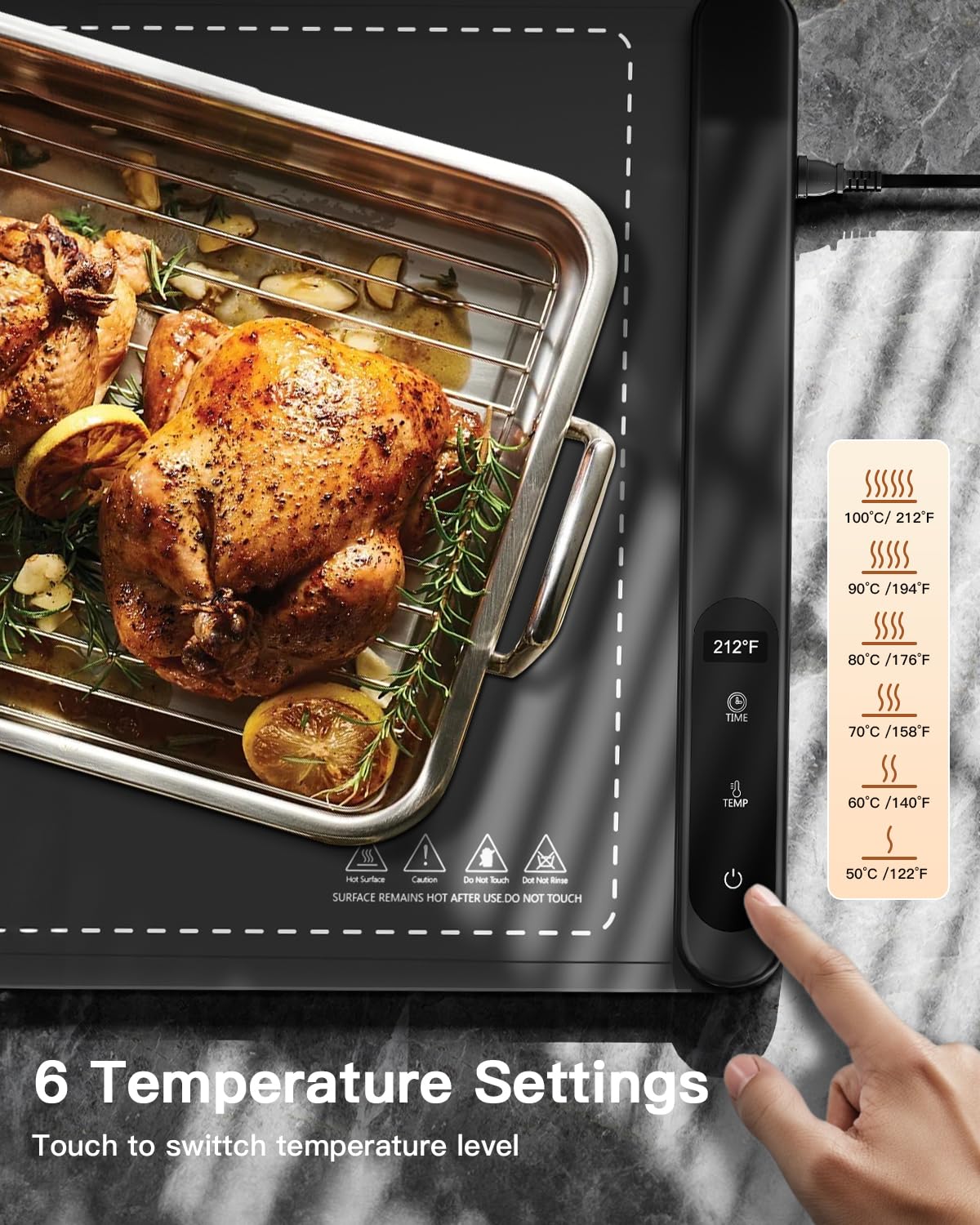 Food Warming Mat, Upgraded Graphene Full Surface Heating Foldable Heater Food Pad, Compact Silicone Materials, 6 Heat Settings, Multifunctional Food Warmers for Parties Buffet, Events, Daily Life Use