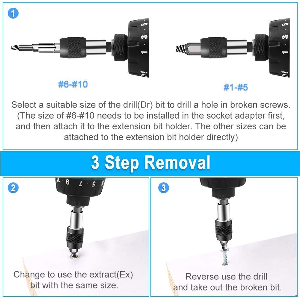 Gifts for Men and Women, Damaged Screw Extractor Kit and Stripped Screw Extractor Set with Magnetic Extension Bit Holder and Socket Adapter Easily and Quickly Remove Damaged, Broken or Stripped Screws