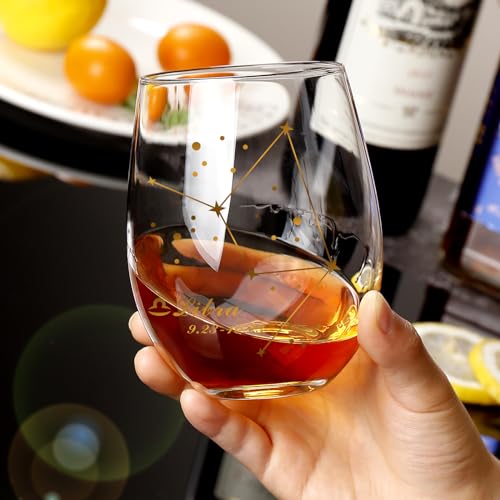 HOHY Libra Wine Glass Libra Gift 20oz, Libra Stemless Wine Glass, Constellation Glasses Zodiac Sign Define Design, Horoscope Gift, Astrology Gifts for Women Men