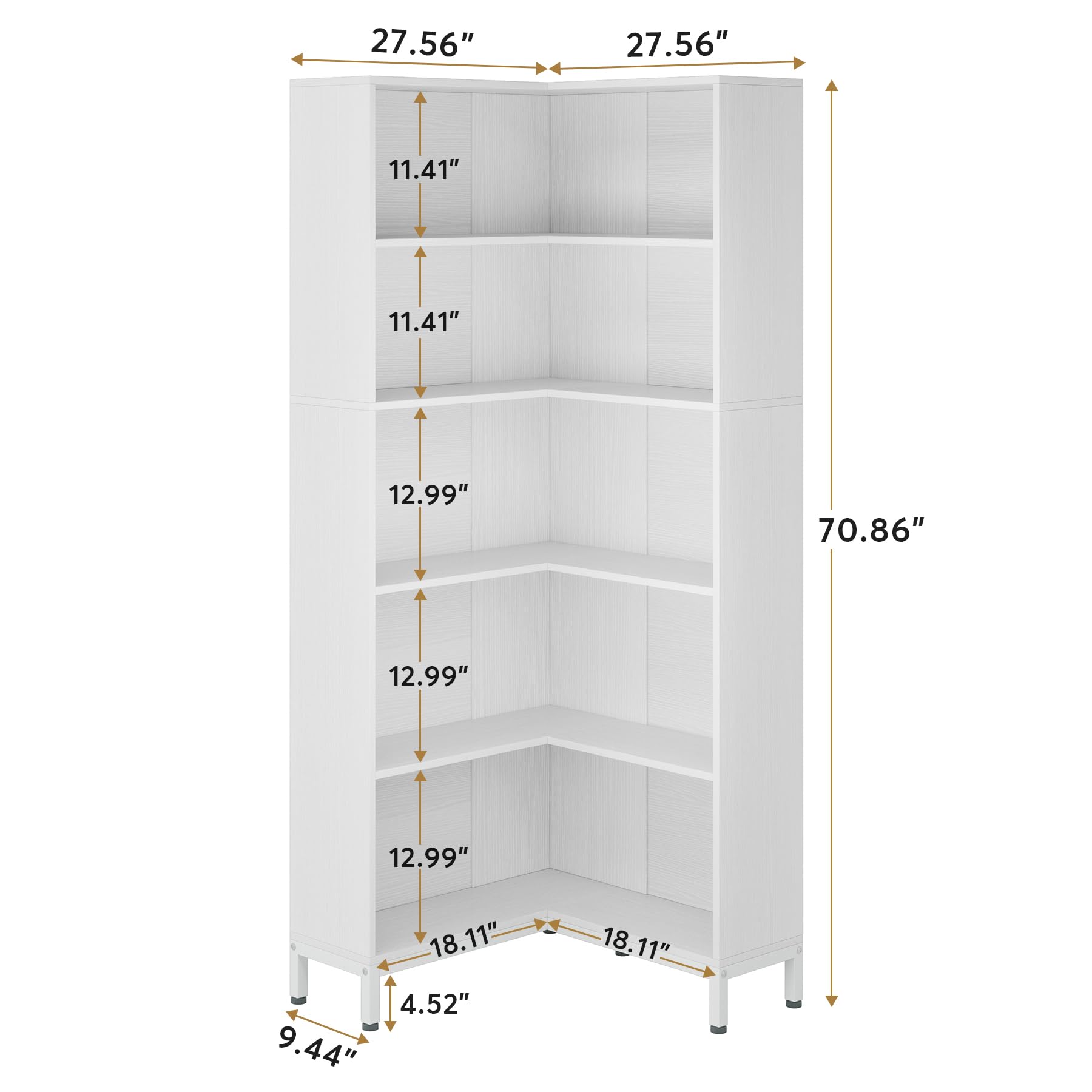 LITTLE TREE 70.8-in Tall Bookcase, 6-Tier White L-Shaped Bookshelf, Modern Corner Bookcase Bookshelf, Freestanding Display Storage Rack with Back Panel for Living Room, Bedroom