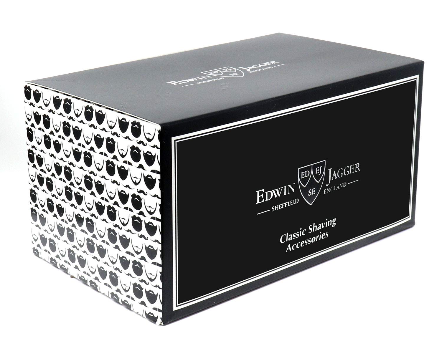 Edwin Jagger 4pc set, Double Edge Safety Razor, Shaving Brush, Black Synthetic Fibre With Stand, Chrome Plated (Imitation Light Horn)