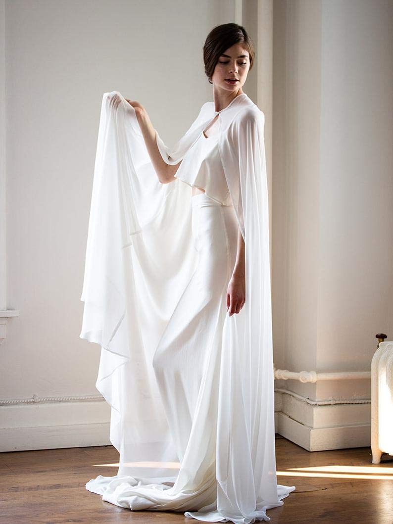 EllieHouse Long Chiffon Bridal Cape Wedding Veil Cloak For Bride White 3M