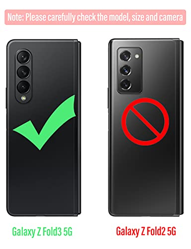KumWum Phone Case for Samsung Galaxy Z Fold 3 5G Ultra-Thin Back Cover Protection Shockproof Bumper with S Pen Holder & Kickstand - Carbon Fiber