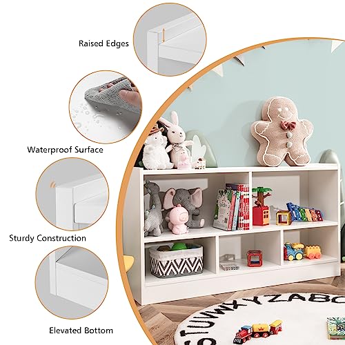 SILKYDRY Cube Bookcase, 2-Tier 5 Cube Open Storage Cabinet, Horizontal Bookshelf for Organizing Toys Books, Multipurpose Display Book Shelves for Home Office, Children's Rooms, Classroom (White)