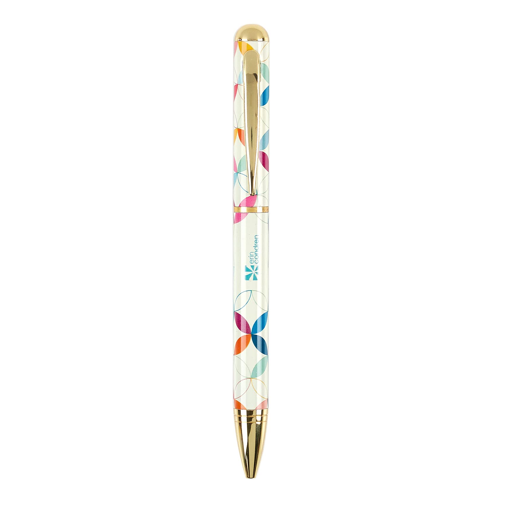 Erin Condren Ballpoint Pen and Designer Gift Box in Colorful Mid Century Circles, Designer Ink Pen in Black Ink, Comes with Beautiful Decorative Box
