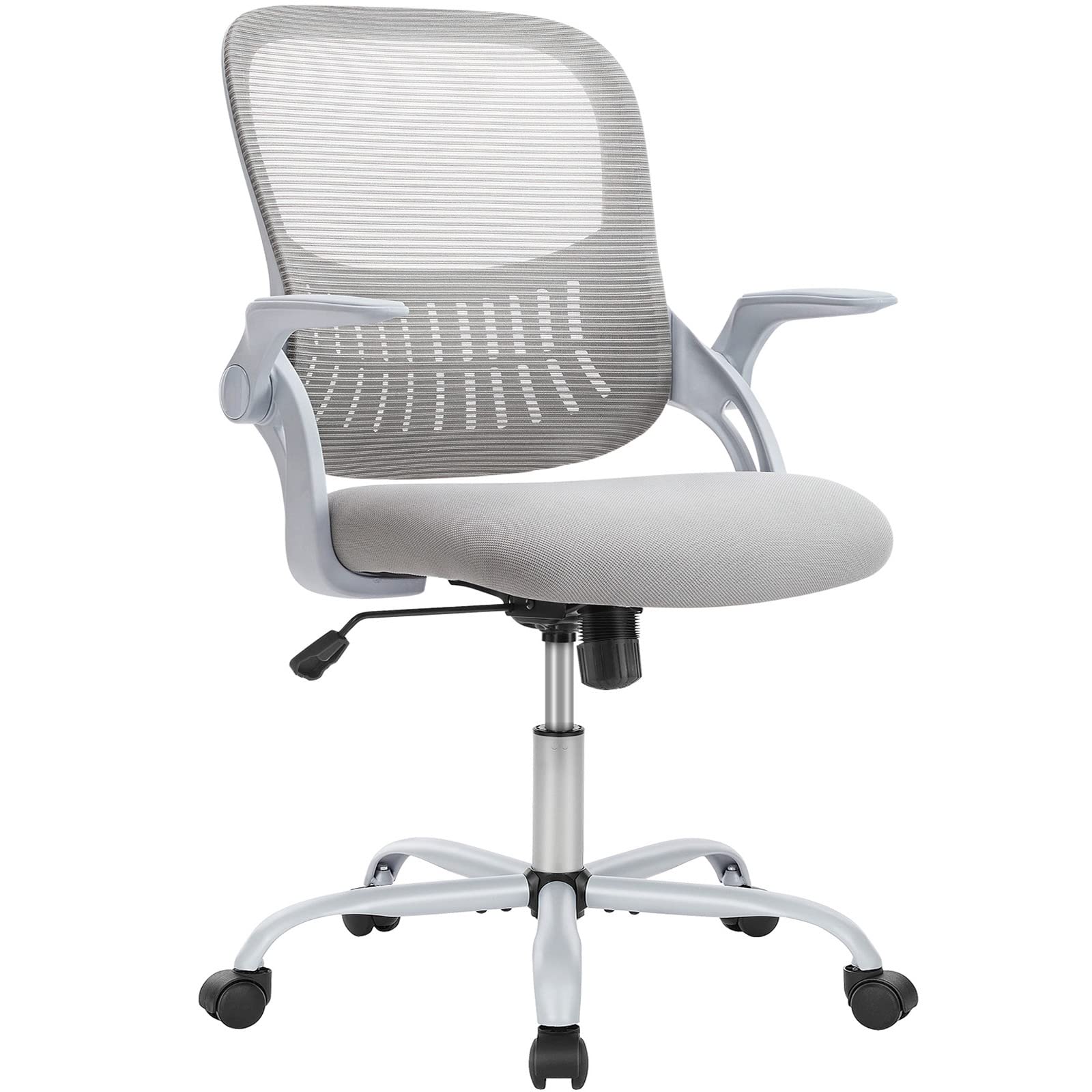 edx Office Computer Desk Chair, Mid-Back Ergonomic Mesh Rolling Work Swivel Task Chairs with Wheels, Comfortable Lumbar Support, Comfy Flip-up Arms for Home, Bedroom, Study, Student, Grey