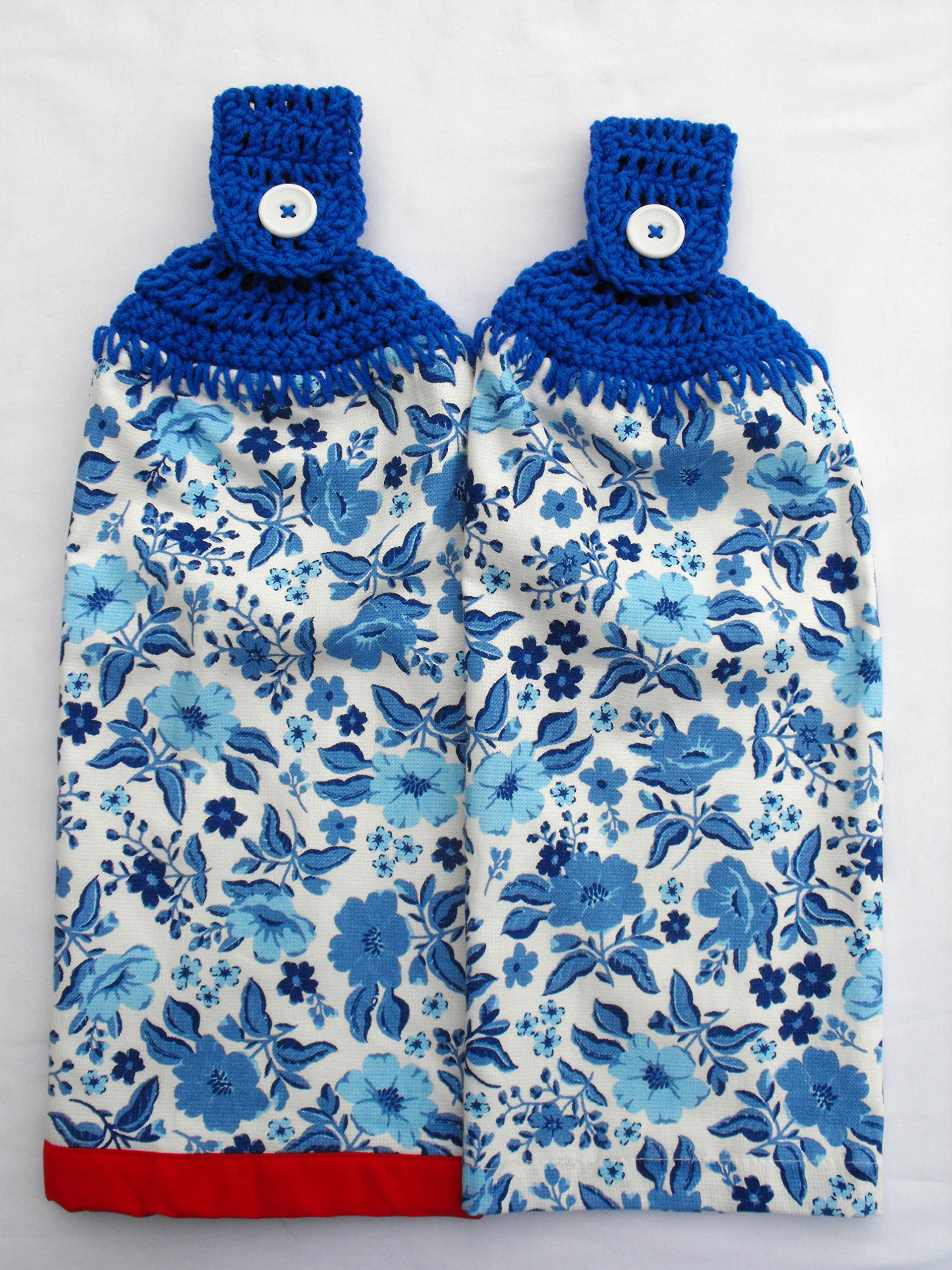 EVIE COLLECTION KITCHEN TOWELS - AVAILABLE IN 3 COLORS -TEAL, RED OR BLUE - CROCHET TOP HANGING KITCHEN TOWEL (BLUE)