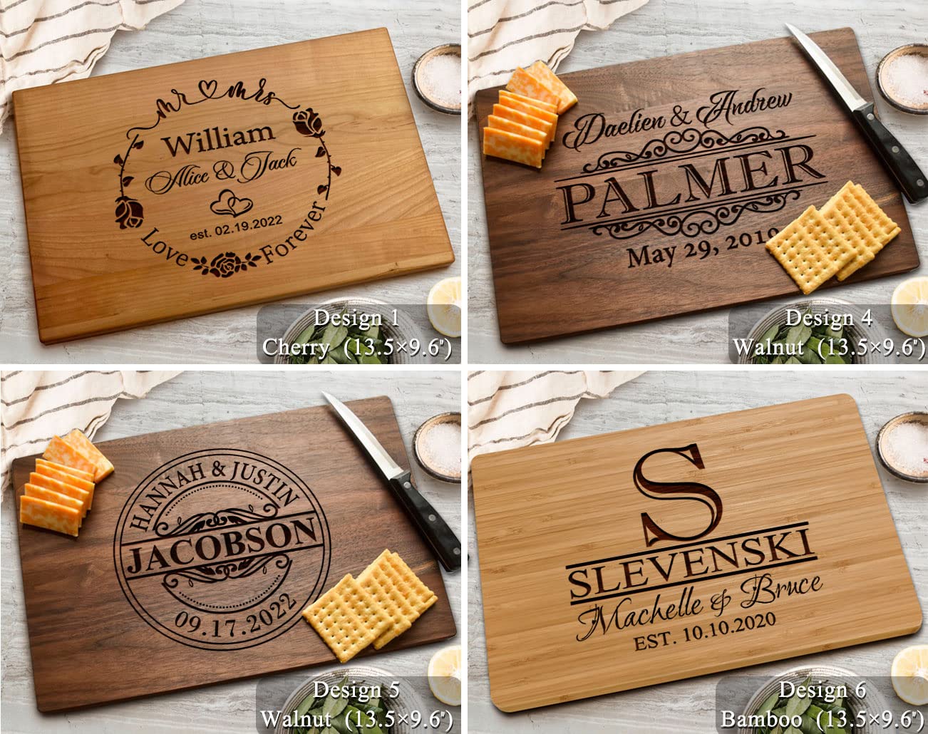 Gifts for Wedding, Personalized Cutting Boards for Couples, Anniversary, Valentines Day, Housewarming Gift - Handmade Customizable Wooden Kitchen Decoration, Gift for New Homeowners - Size 13.5×9.5"