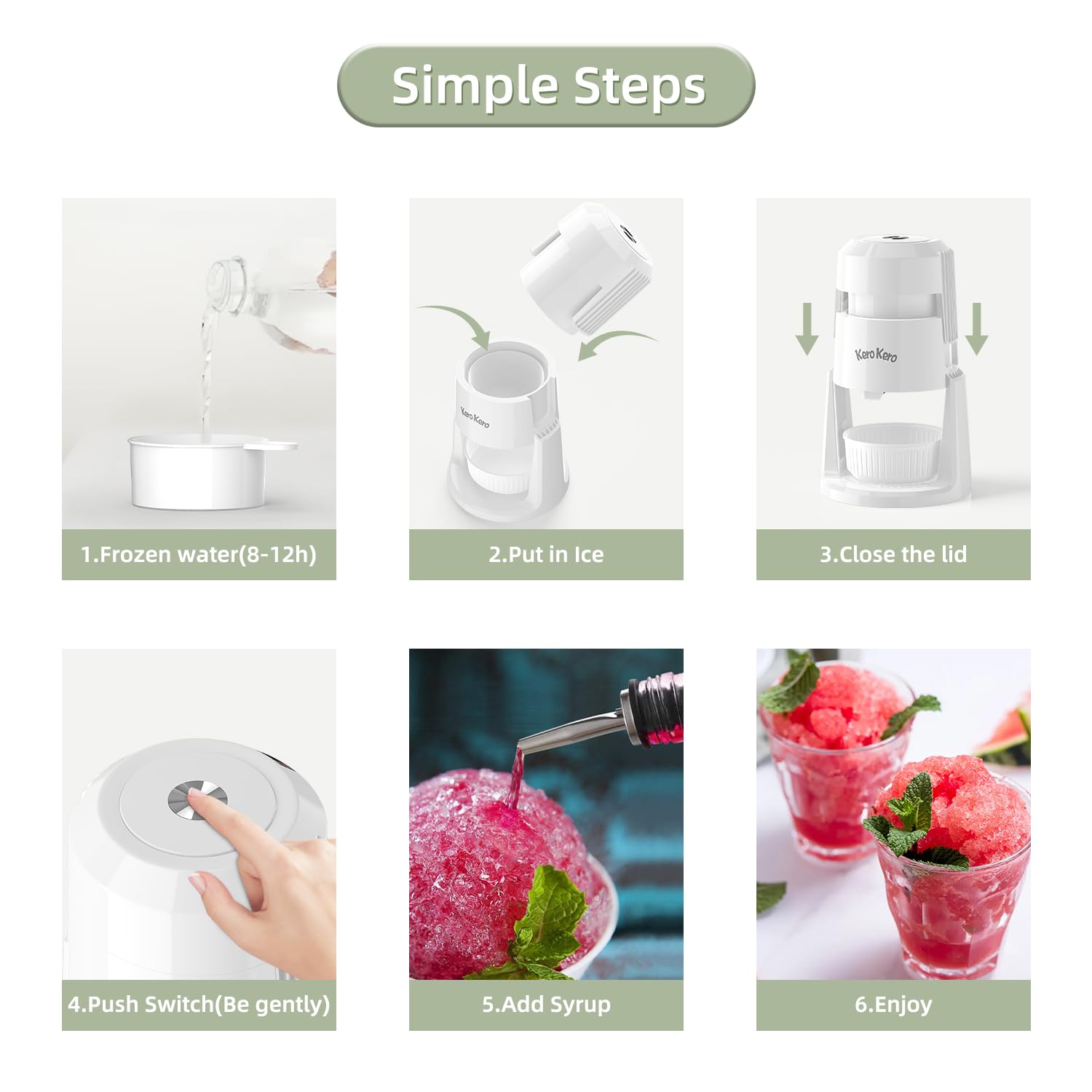 Kero Kero Shaved Ice Machine, Multi-Purpose Ice Shaver Machine with Adjustable Blade, Snow Cone Machine for Homemade Shaved Ice, Slushie Machine, Snowcone Machines for Kid with Reusable Ice Mold.white