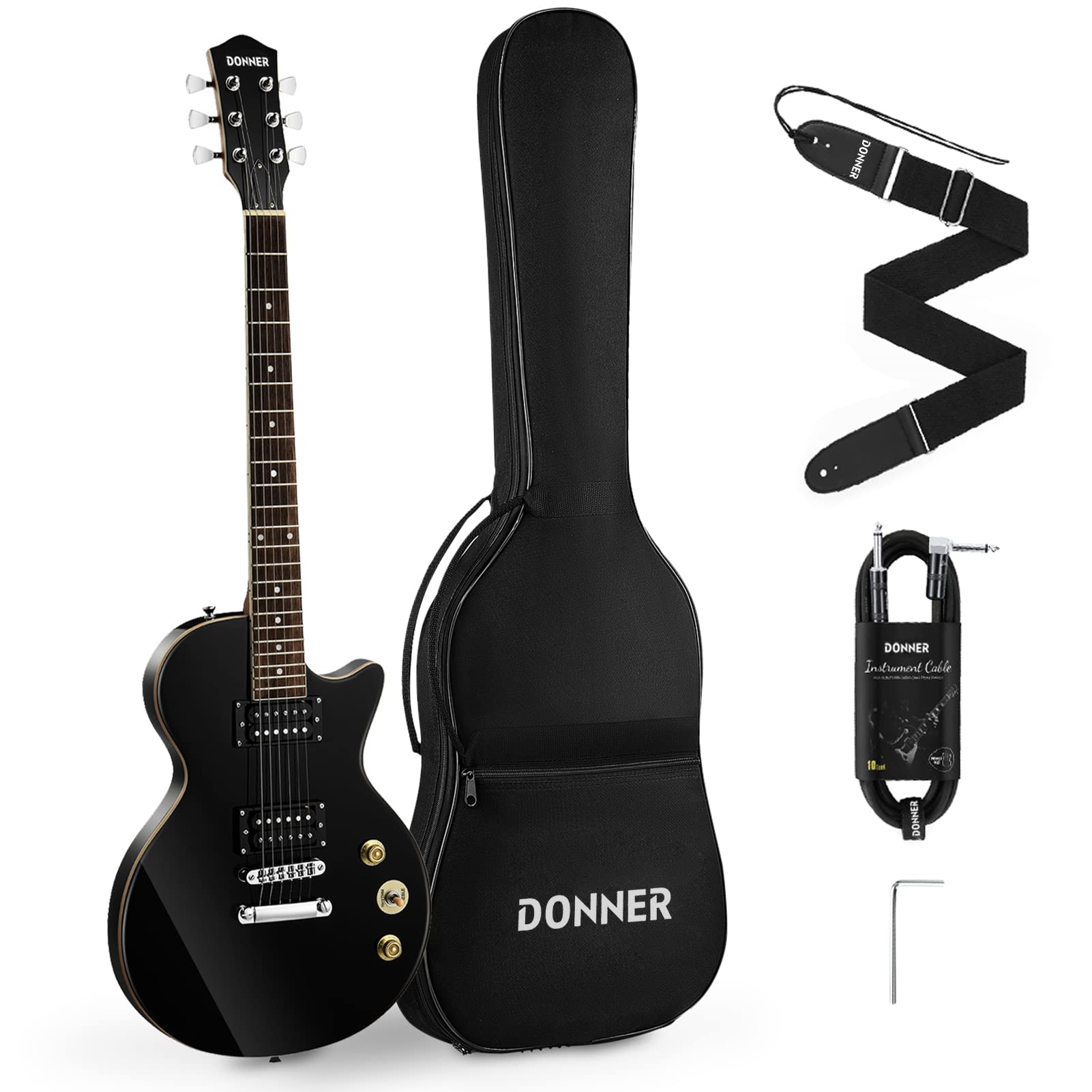 Donner DLP-124B Electirc Guitar Kit & 10 ft Guitar Cable 2 Packs