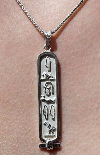 Discoveries Egyptian Imports Made in Egypt - Personalized Sterling Silver Cartouche Necklace Bundle - 1-Sided Solid Style Pendant with Hieroglyphs and 18" Chain - Handmade in Egypt Size: Large