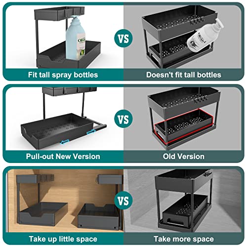 IRONBOX Under Sink Organizer, 2 Pack Pull Out Cabinet Organizer 2-Tier Slide Out Sliding Shelf Under Cabinet Storage for Bathroom Kitchen Sink Organizers and Storage(Black-2 Pack)