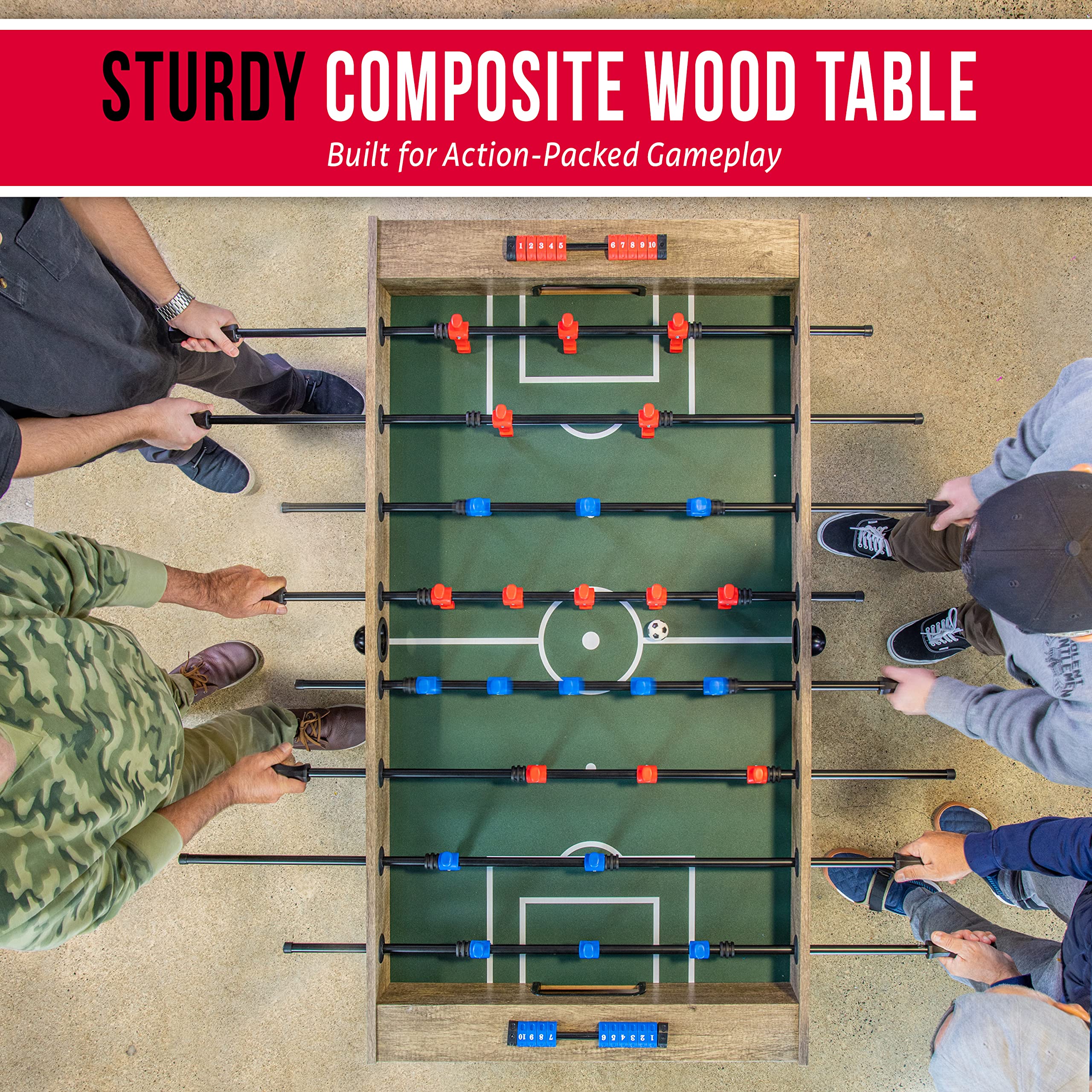 GoSports 54 Inch Full Size Foosball Table - Includes 4 Balls and 2 Cup Holders – Black, Oak, or White
