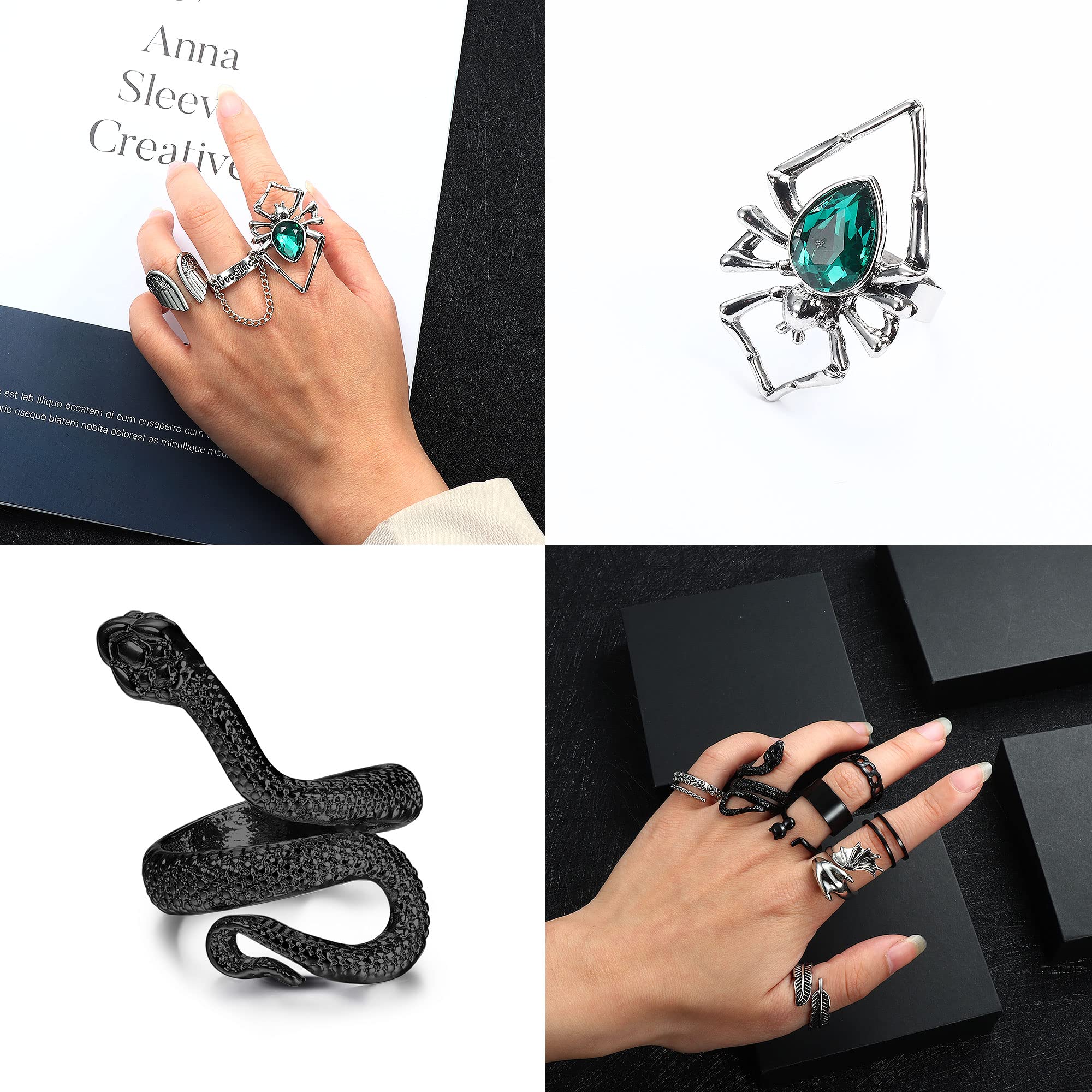 FIASASO 20Pcs Vintage Punk Open Rings Frog Leaf Chain Adjustable Ring for Women Men