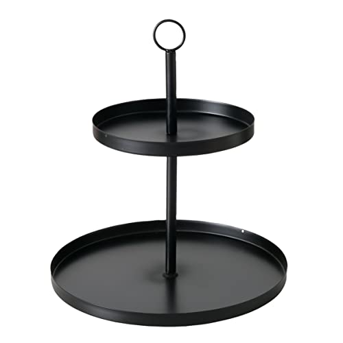 Round 2 Tier Stand, Cake Display Trays, Modern Scandinavian Style, Black, Metal, Loop Handle, 11.75 D x 12.5 H inches, 1.75 lbs.