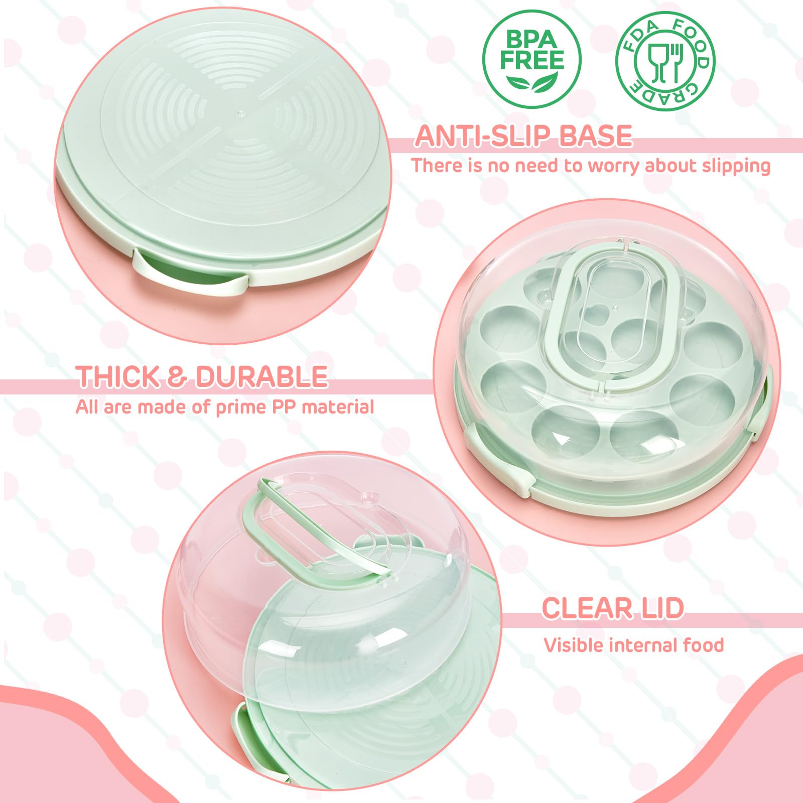 Ohuhu Cheesecake Container, Cake Pie Carrier BPA-Free up to 10'' Cake - Cupcake Containers with Lid and 2 Handles 4-in-1 Multipurpose Cake Keeper Holder Platter for Pie Devil Eggs Mothers Day Gifts