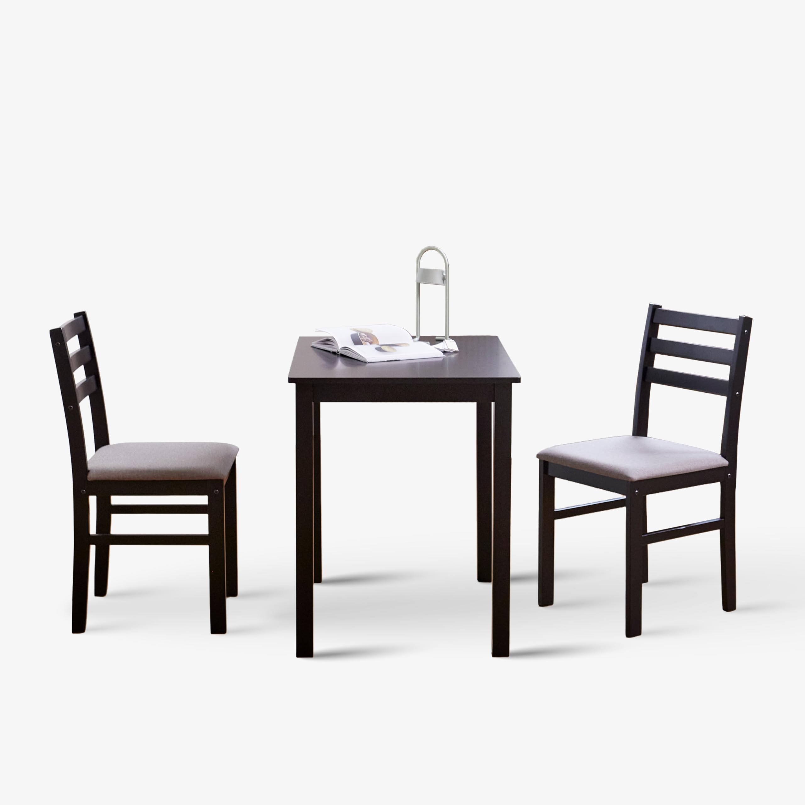 Livinia Seattle 3-Piece Wooden Dining Table Set for 2, Modern Farmhouse Kitchen Dining Room Set with Solid Wood Ladder Back Chairs for Small Space (Antique)