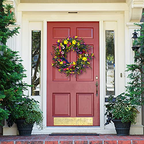 Sggvecsy Daisy and Lavender Wreath 22’’ Wildflower Spring Summer Artificial Silk Wreath for Front Door Home Wall Wedding Festival Farmhouse Holiday Decor