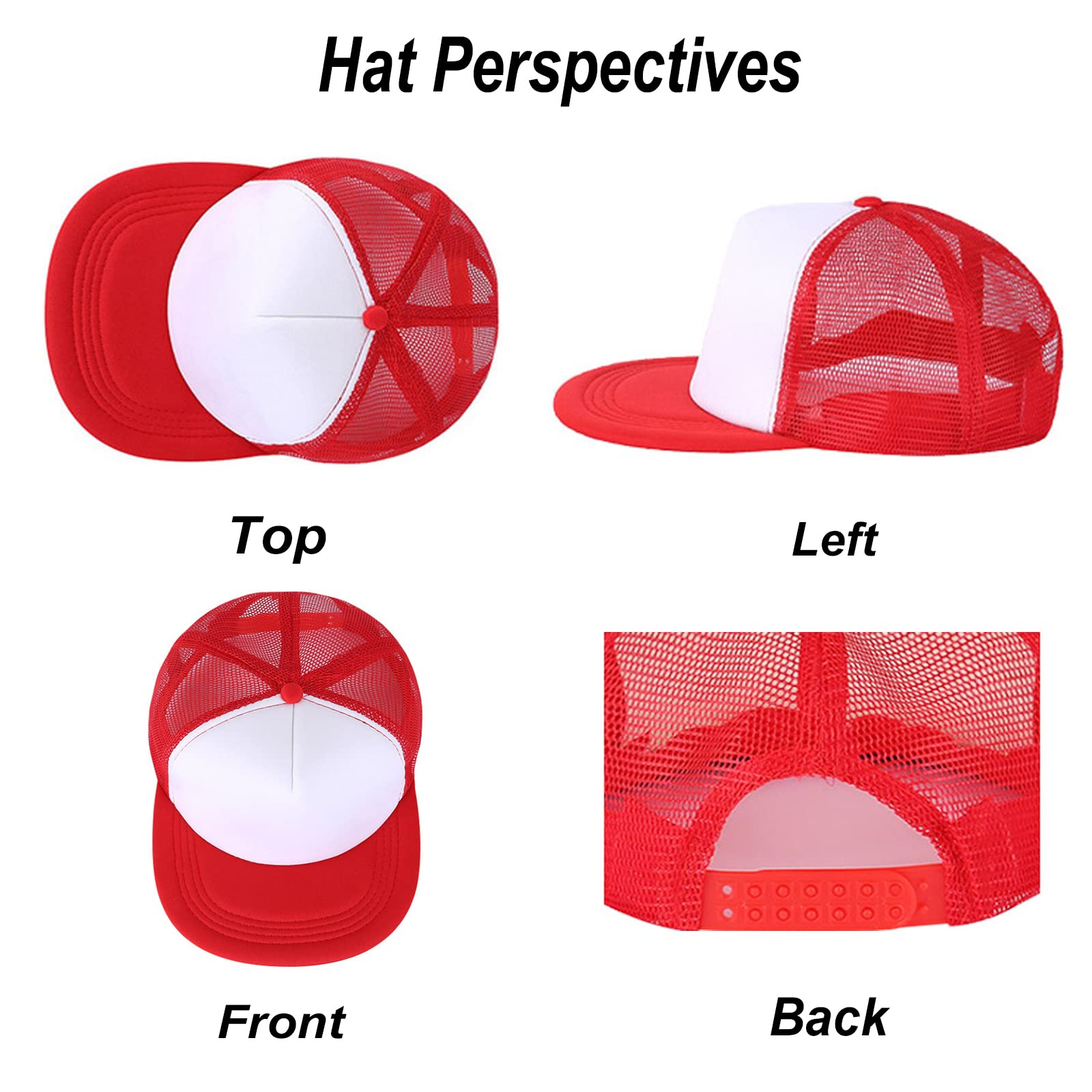 Funkeet 7 Pack Snapback Hat Blank Sublimation Flat Bill Trucker Hat Hip-Hop Mesh Back Baseball Cap for Men Women (7pcs-Red)