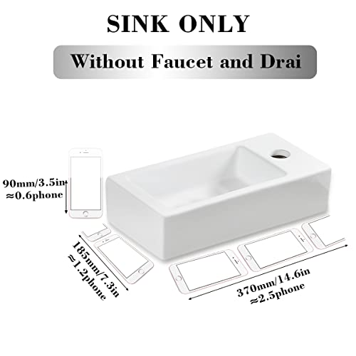 Gimify Bathroom Corner Wall Mount Sink Ceramic White for Small Bathroom, Right Hand, Sink Only