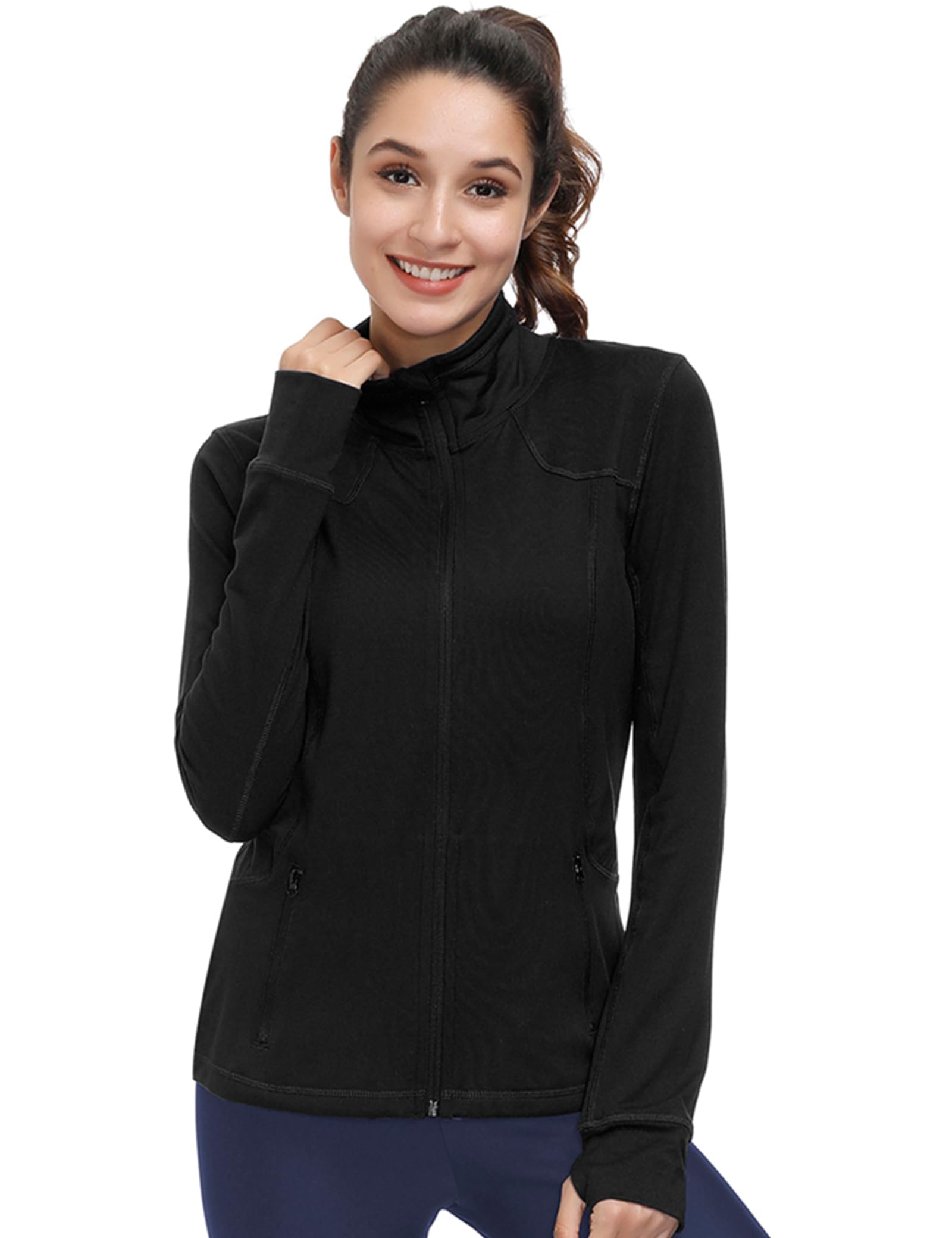 Dolcevida Womens Sports Jackets Zip Up Workout Yoga Jacket with Pockets