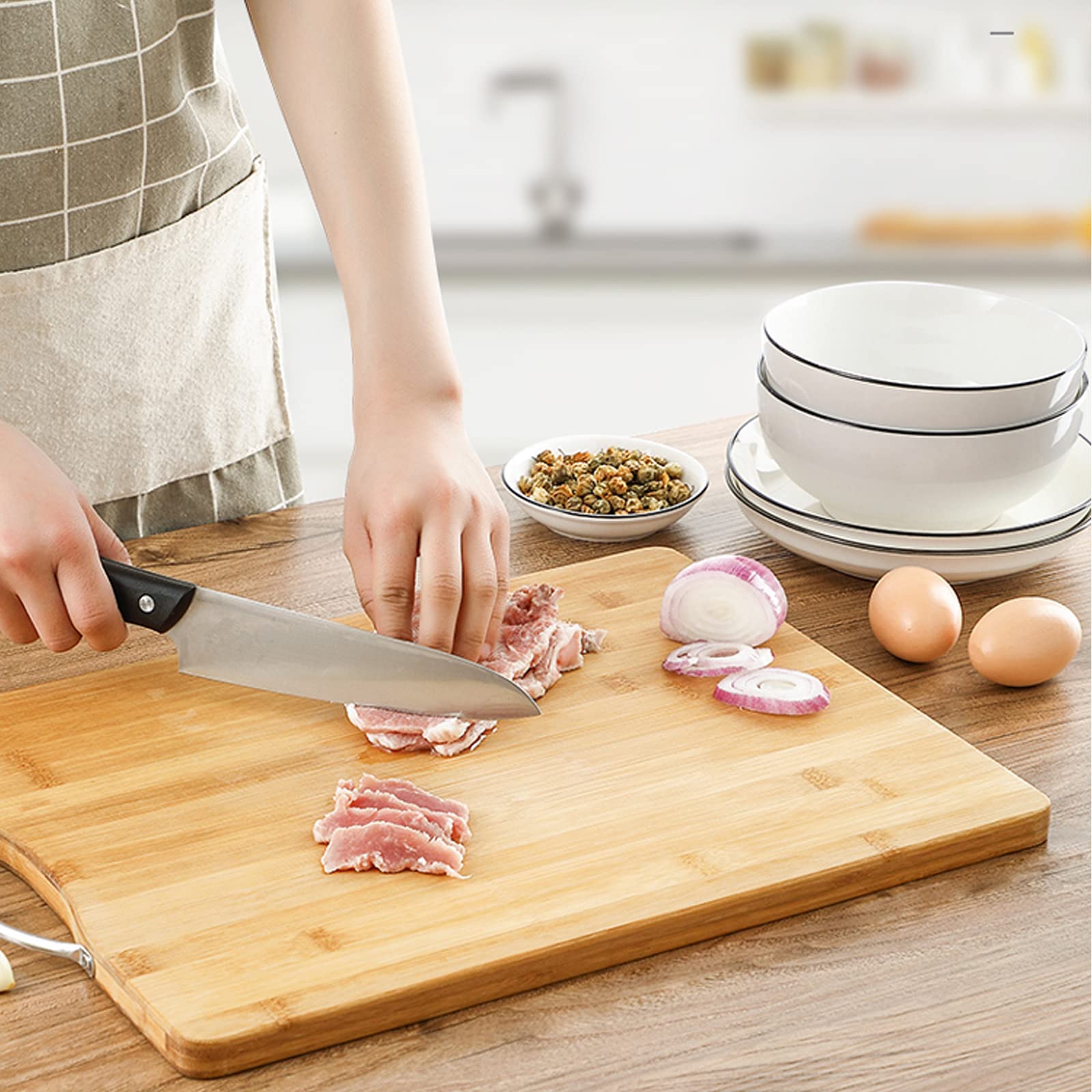 Kitchen Organic Bamboo Cutting Board with Easy Grip Handle,BPA Free Food Safe Wheat straw PP material Cutting Board combination. chinese Cutting Board