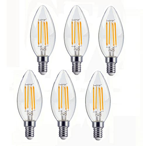 E12 LED Bulbs, Non-Dimmable E12 Candelabra LED Bulb 40 watt Equivalent, C35 2700K Energy Saving 4W Filament LED Chandelier Light Bulbs, Warm White Candelabra Bulbs for Ceiling Fan Home Decor,Pack of 6