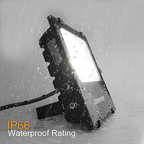 LEPOWER 100W LED Flood Light Outdoor, Plug in Exterior Work Light, 500W Halogen Bulb Equivalent, IP66 Waterproof, 8000LM, 6000K, Outdoor Floodlight Fixture for Backyard, Garden, Garage, Playground