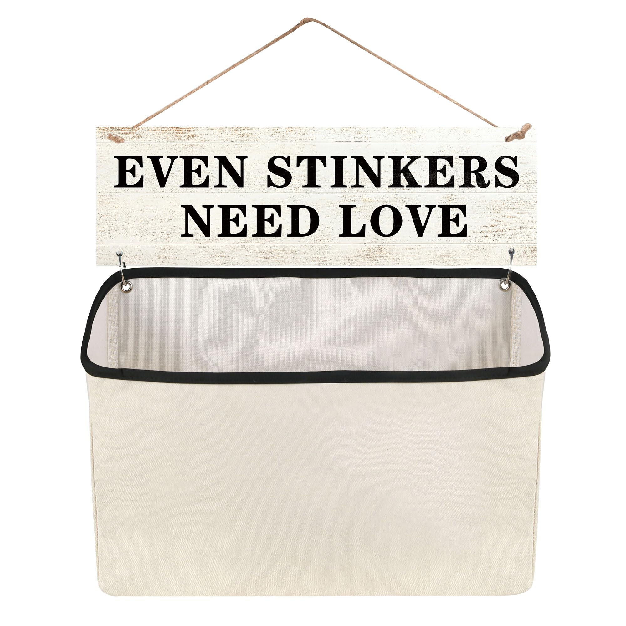Laundry Room Decor and Organization: Wall-Hanging Lost Socks Storage Bag, Funny Wooden Sign - Single Canvas Basket for Sock Organization (DIRTY SOCKS GATHERING SPOT)