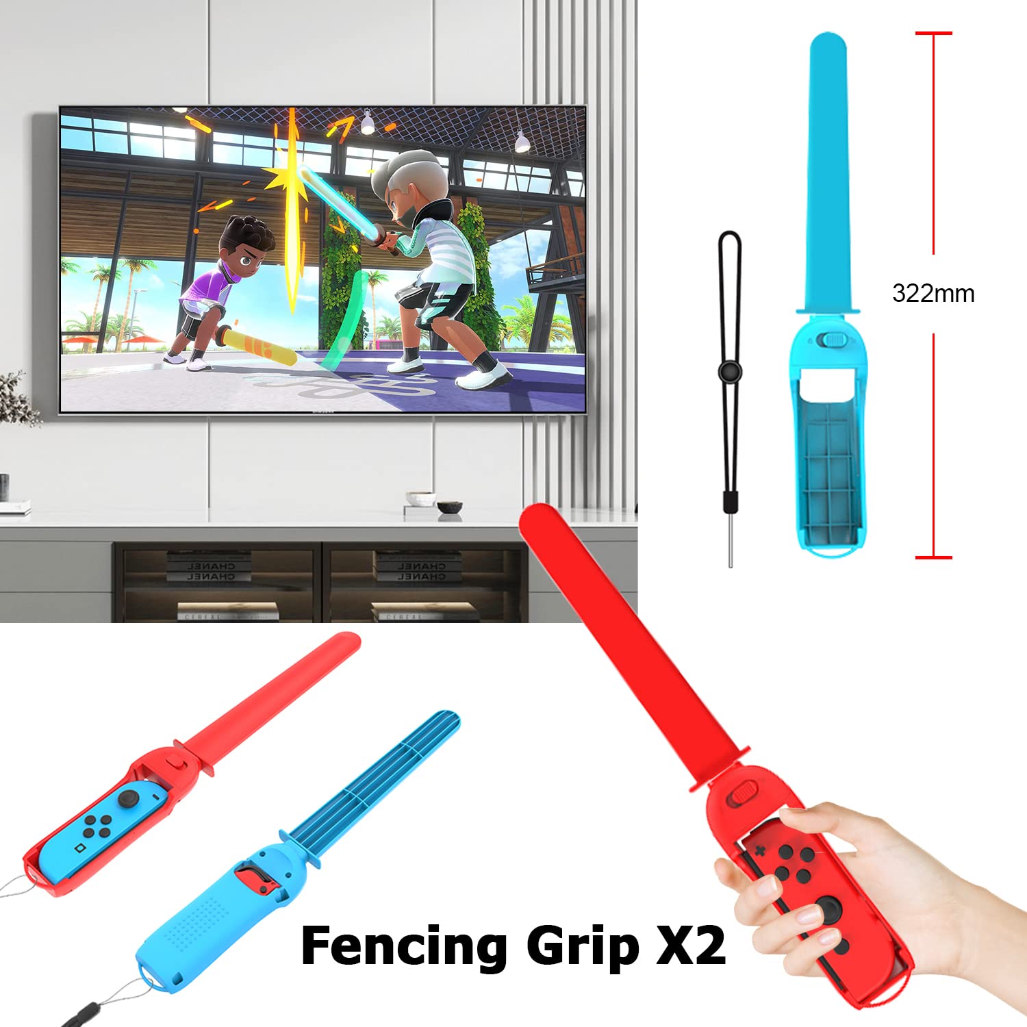Ermorgen Switch Sports Accessories Bundle, 12 in 1 Detachable Kit for Nintendo Switch & Switch OLED, Joycon Grip for Sport Game, Leg Straps, Tennis Badminton Rackets, Golf Club and Sword Controller