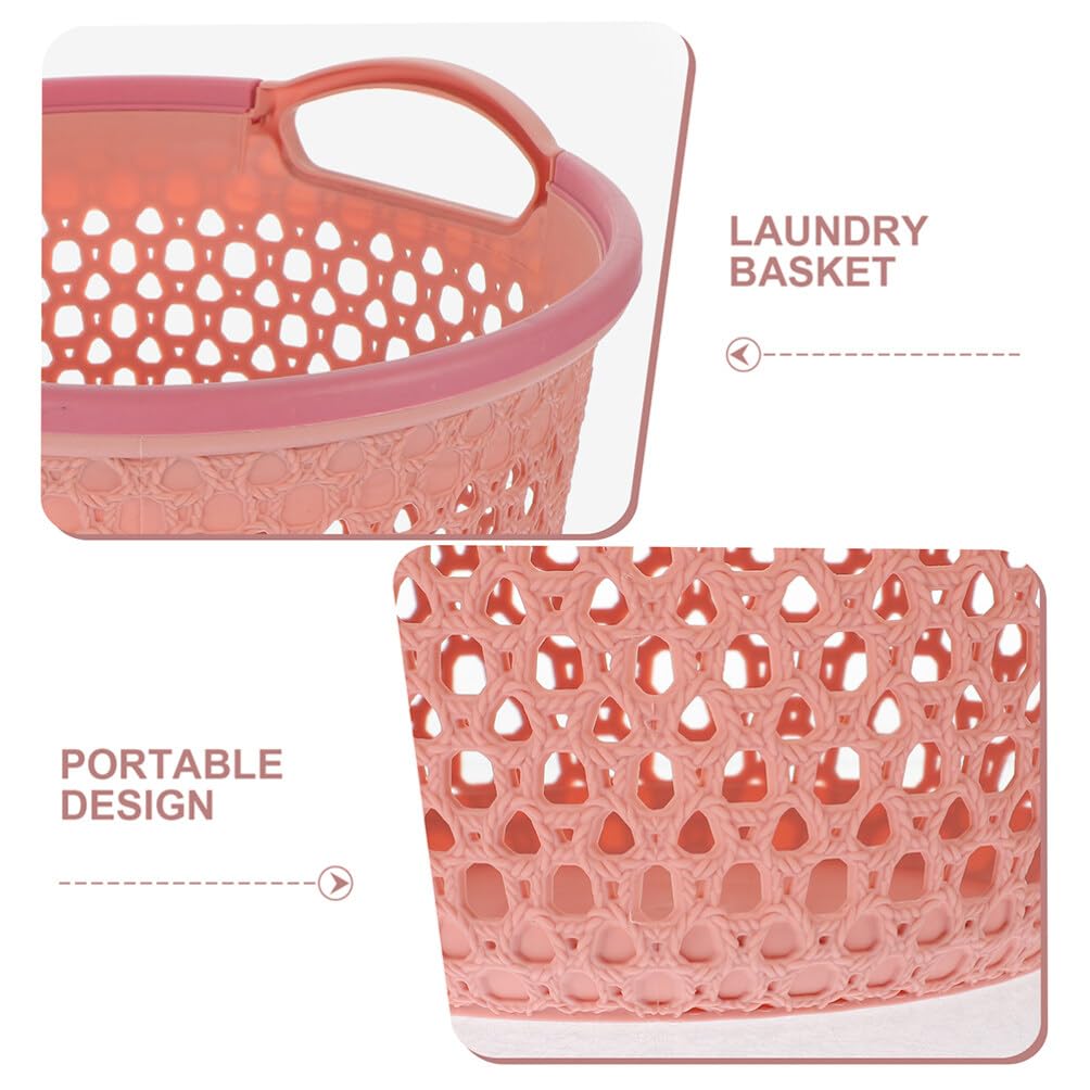 HOLIDYOYO Flexible Laundry Basket, Laundry Hamper Plastic Laundry Basket with Handle Hollow Dirty Clothes Storage Basket Portable Round Bin for Bathroom Dorm Pink