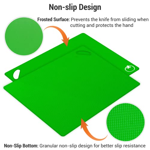 Kitchen Plastic Cutting Board Set - Extra Thick Flexible Cutting Mat for Cooking, Non-Slip Chopping Board with Colored Food Icons & Easy-Grip Handles, Dishwasher Safe, Set of 4