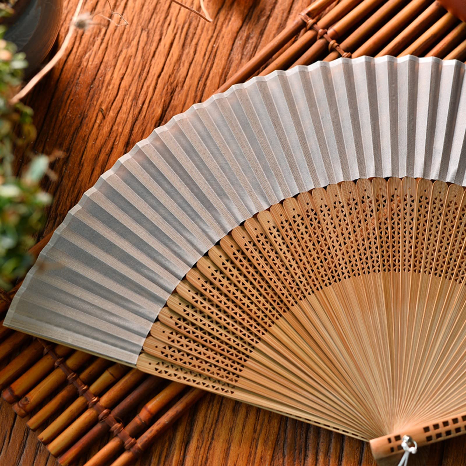 ERTUO Bamboo Hand Fan Classical Hollow Folding Fan Chinese Fan with Fringe, Men's Women's Wedding Gift