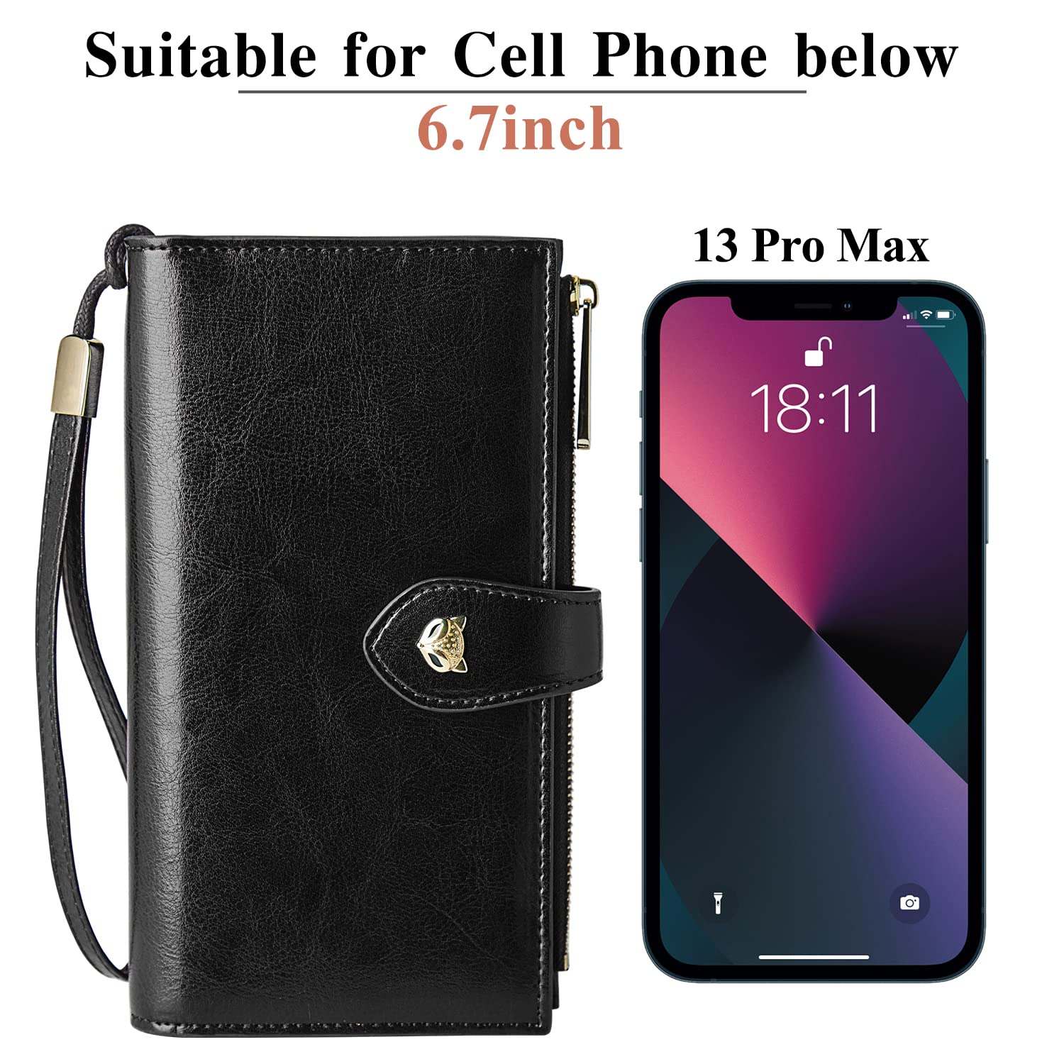 FOXLOVER RFID Wallets for Women Large Capacity Leather Credit Card Holder with Wristlet