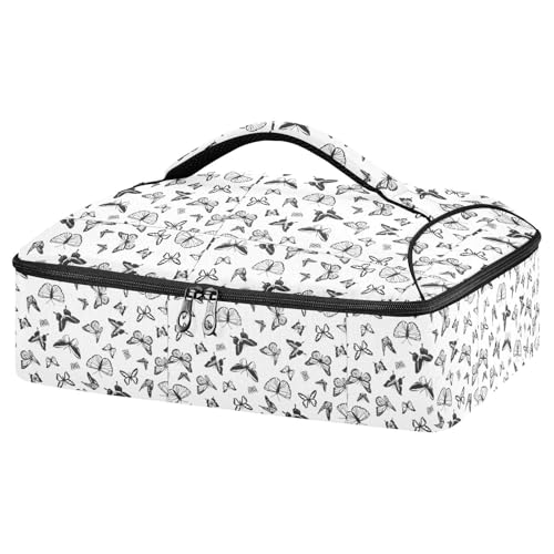 Kcldeci Insulated Thermal Food Carrier Insulated Casserole Carrier for Hot or Cold Food,Butterflies Black and White Butterfly Insulated Tote Bag for Potluck Cookouts Parties Picnic,Lasagna Lugger