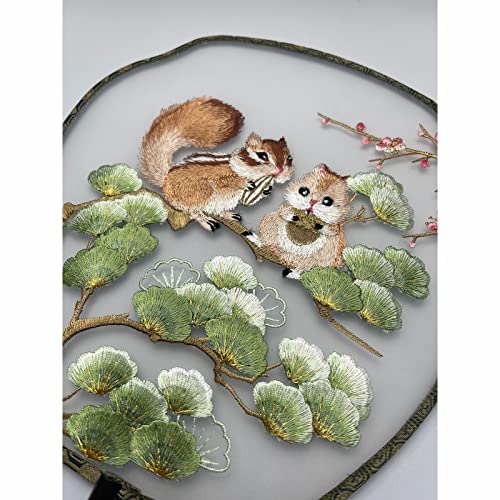 ERTUO Chinese Embroidered Hand Fan (Squirrel) Hanfu Accessories Chinese Round Fan