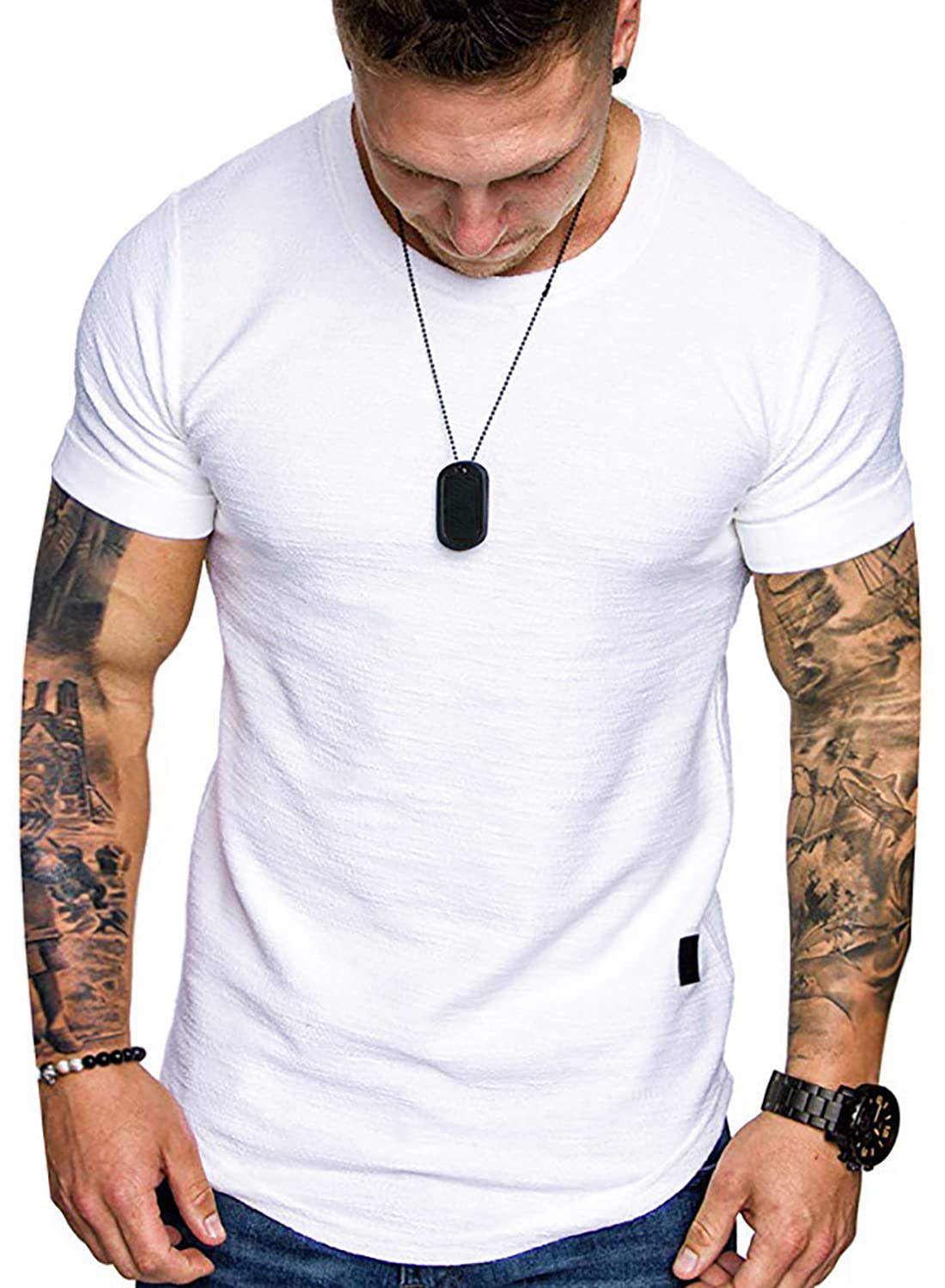 FANARCHER Men’s T-Shirts Athletic Short Sleeve Tee Shirts Gym Workout Cotton Tops White