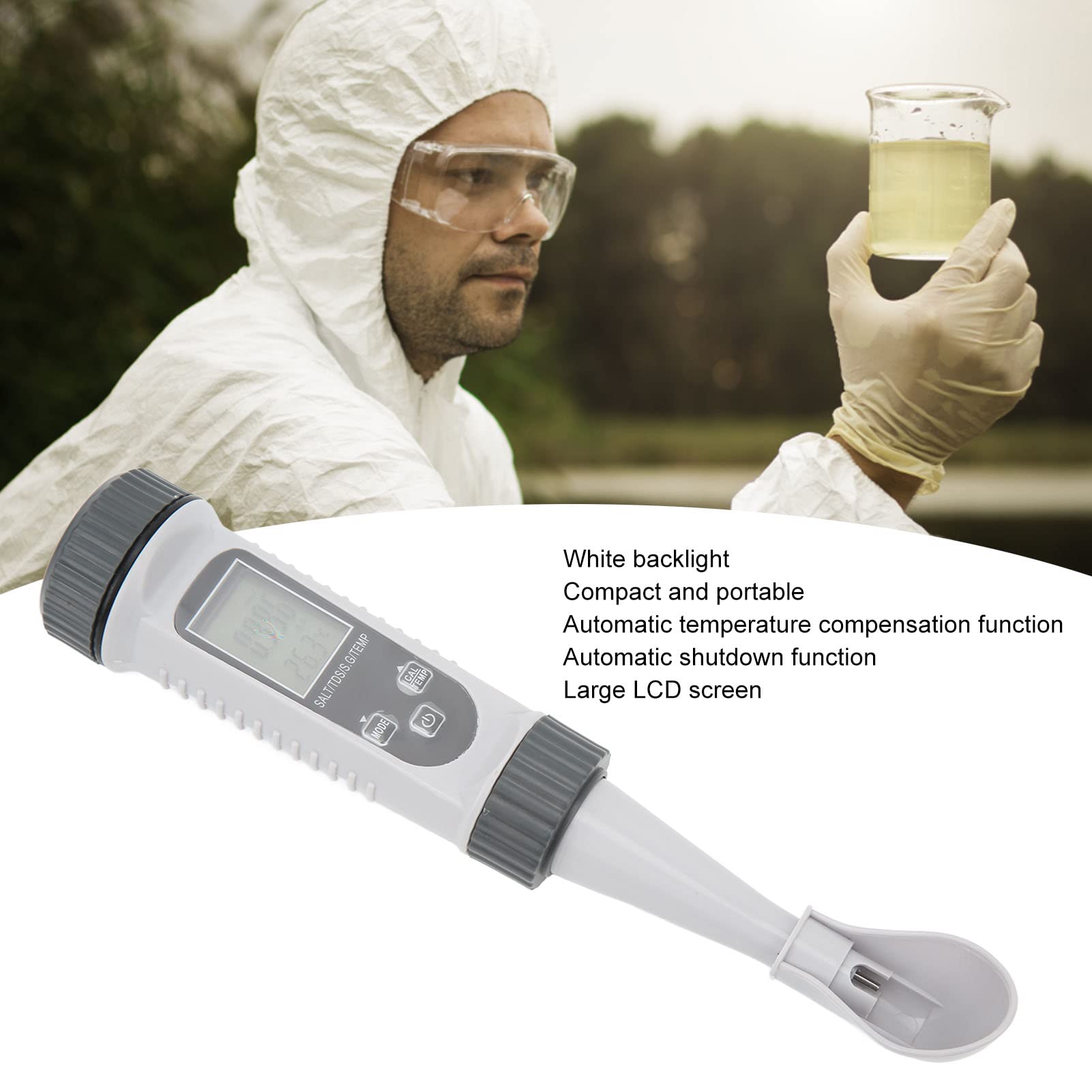 High Accuracy LCD Screen SG Temp Salt TDS Tester Multifunctional Tester Pen with White Backlight Hydroponics Salinity Monitoring Tool