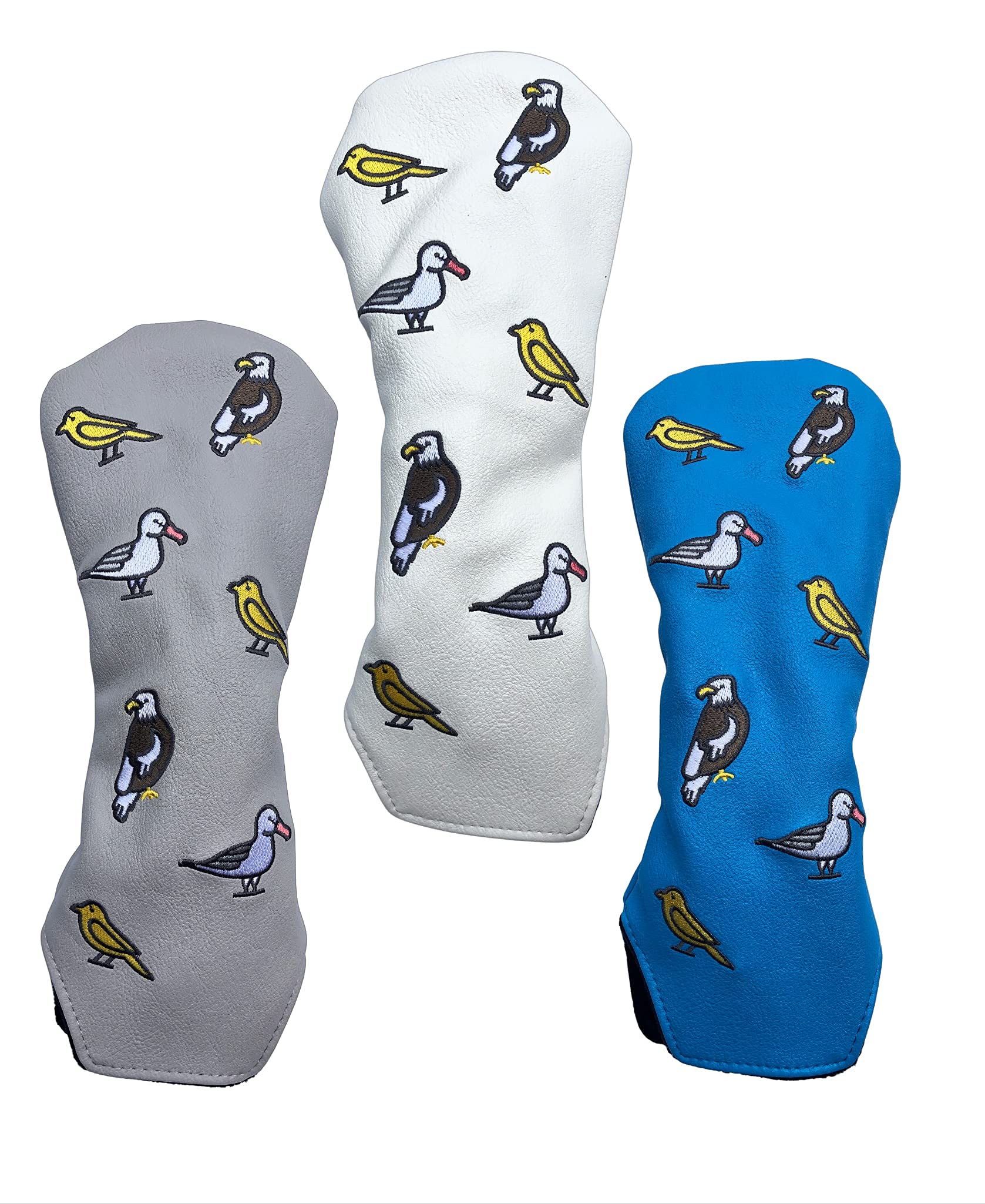 E9 Golf Fore The Birds Golf Head Cover - Synthetic Leather Golf Head Covers with Soft Fur Lining - Golf Club Covers with Unique V Shape Design Opening - Driver, White