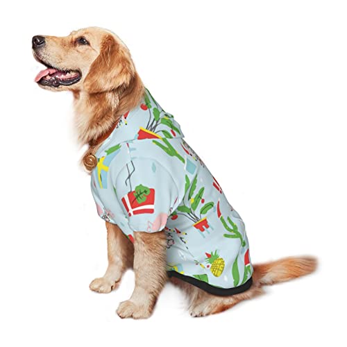 Large Dog Hoodie Christmas-Xmas-Pink-Flamingo Pet Clothes Sweater with Hat Soft Cat Outfit Coat Medium