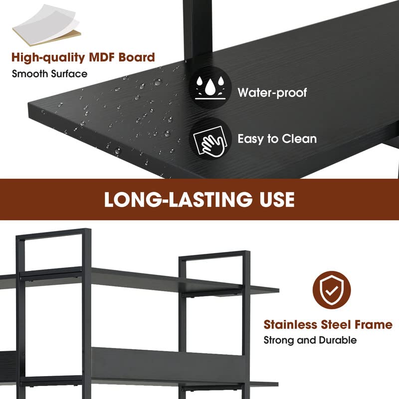 Tejomi Modern 6-Tier Corner Bookshelf, 74.8" Industrial L-Shaped Corner Bookcase with Metal Frame and Open Storage, Free Standing Storage Rack Display Rack for Living Room, Office, Hallway - Black