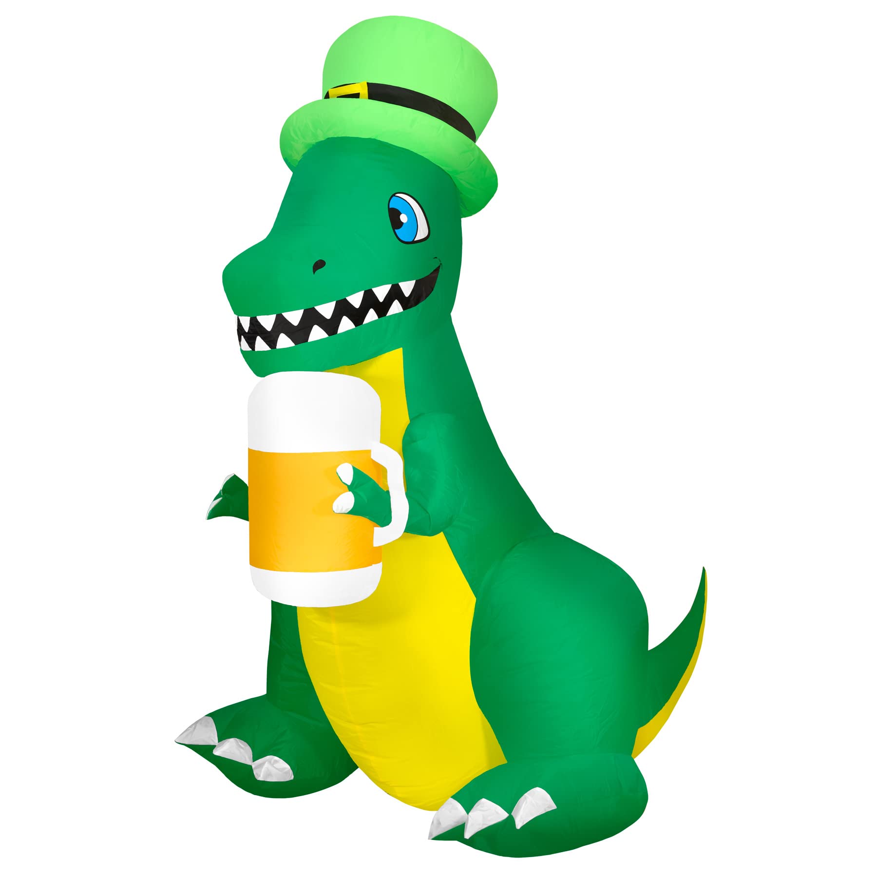 Holidayana 5ft St Patricks Day Inflatable Leprechaun T-rex with Beer - Leprechaun Saint Patricks Day Party Blow Up Yard Decoration, Includes Built-in Bulbs, Tie-Down Points, and Powerful Built-in Fan