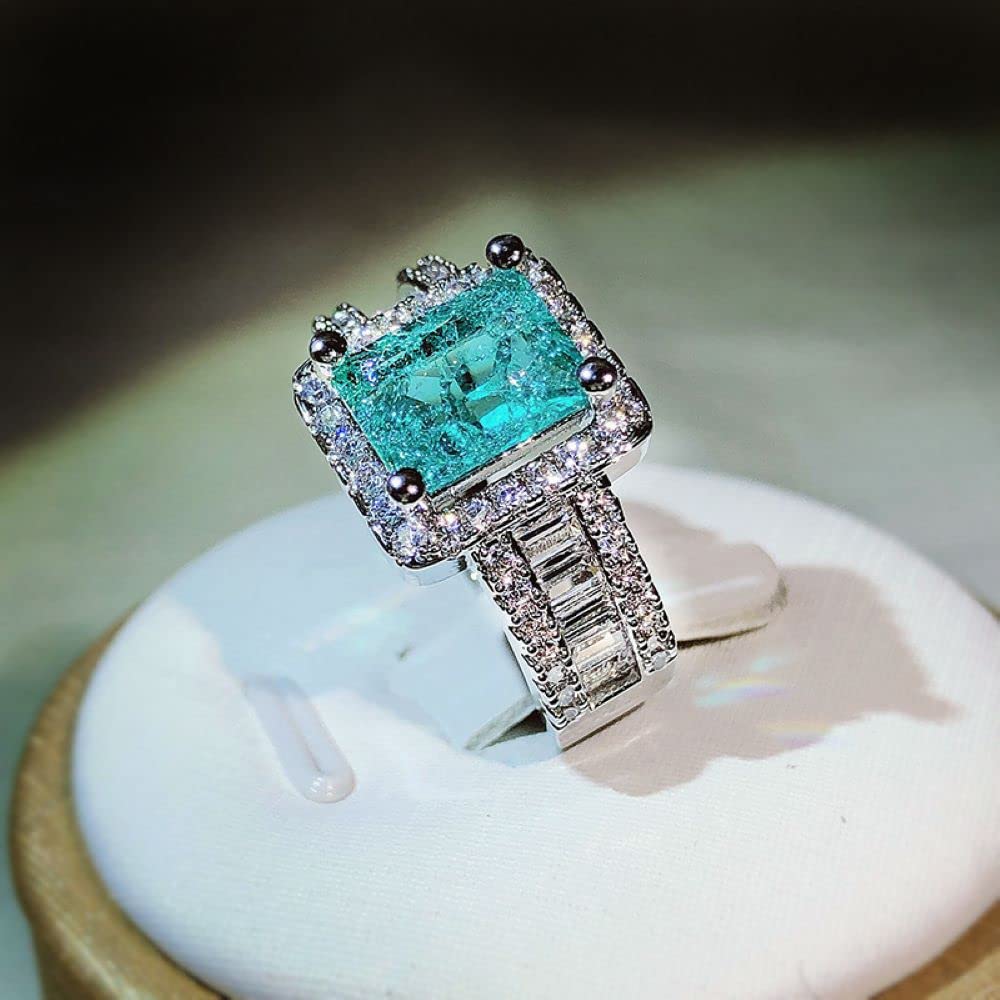 Gixaxak Simple Modern Elegant 925 Sterling Silver Green Simulated Emerald Rings for Women Emerald Pendant Square Rings Sterling Silver Set with Gemstones