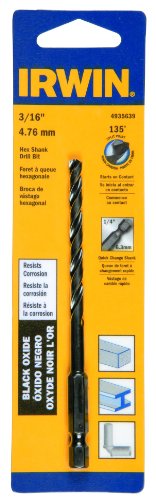 Irwin Tools 4935639 Black Oxide Hex Shank Drill Bit, 3/16-Inch