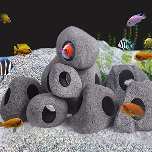 XXYXXY 2PCS Aquarium Cave Decoration, Rock Cave Fish Tank Decoration for Breeding Shelter for Baby Betta Fish Cichlid Shrimp Play Hidden Rest Hut Handmade