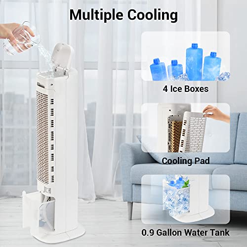 Uthfy Swamp Cooler, Evaporative Air Cooler With 4 Ice Packs and Remote, 80° Oscillation 3 Speeds 3 Modes, 41" Tower Fans that Blow Cold Air, Bladeless Fan for Bedroom Home Office