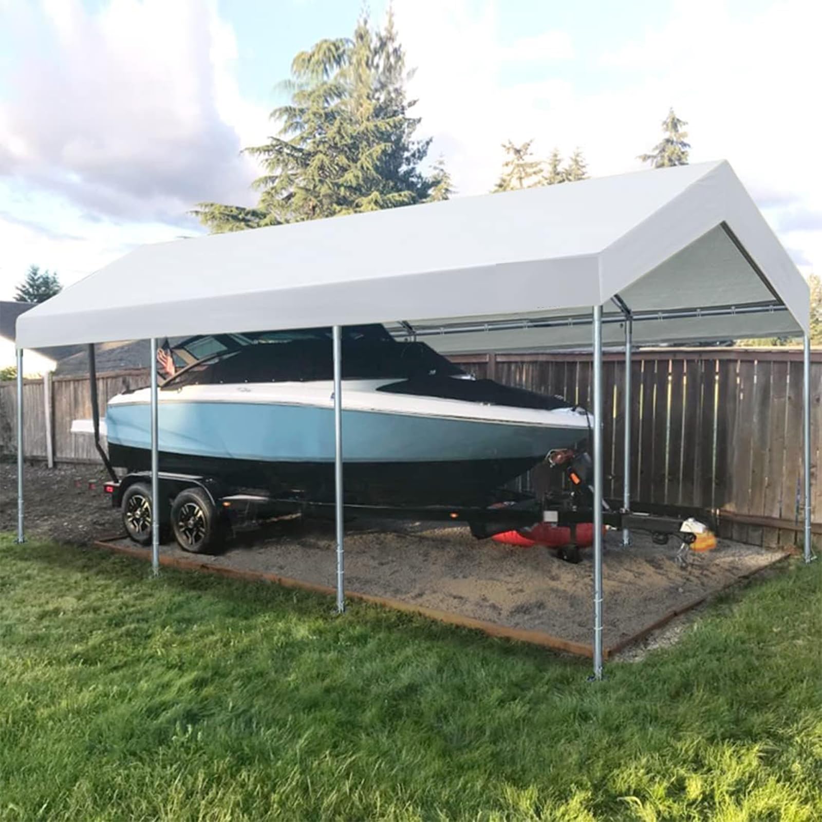 FORALEBEN Carport Replacement Canopy Cover for 12' x 20' Car Tent Top Garage Shelter Cover Tarp with Ball Bungees (Only Top Cover, Frame Not Include) White