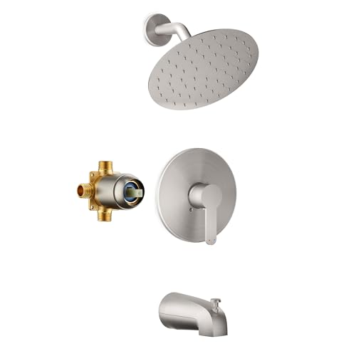 Holispa Tub Shower Faucet, Brushed Nickel Shower Faucet Set with 8-Inch Rainfall Shower Head and Tub Spout, Shower Tub Faucet Set Complete (Included Shower Valve), Tub Shower Trim Kit, Brushed Nickel